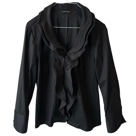 Samuel Dong | Jackets & Coats | Samuel Dong Black Ruffle Collar Full ...